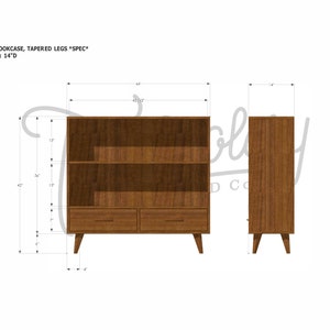Halfstack Bookcase - Double Wide, 44"w, Mid Century Bookshelf, Modern ...