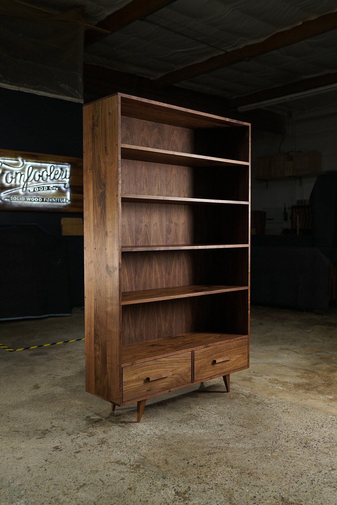 Fullstack Bookcase, Double Wide 45"w, Handcrafted Solid Wood, Modern ...