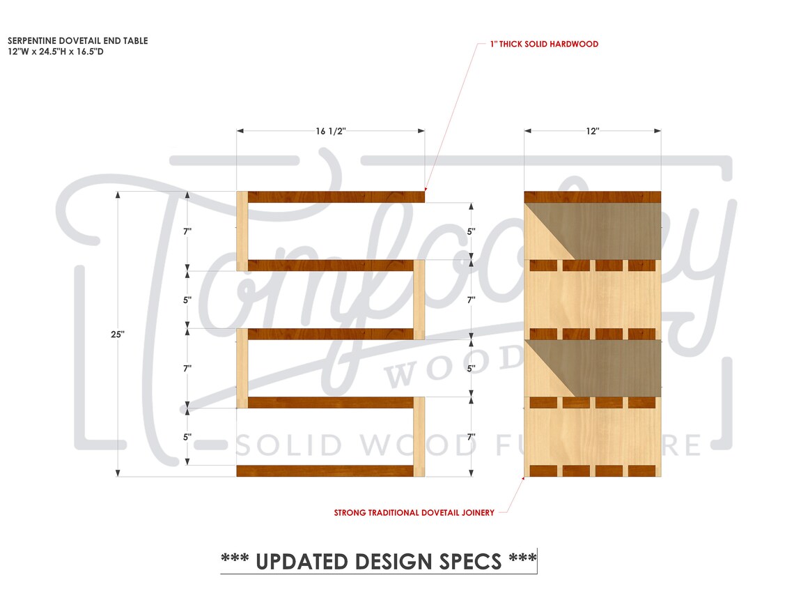 Serpentine End Table Dovetail Joinery Furniture Art Solid - Etsy