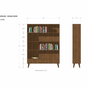 Fullstack Bookcase, Double Wide 45"w, Handcrafted Solid Wood, Modern ...