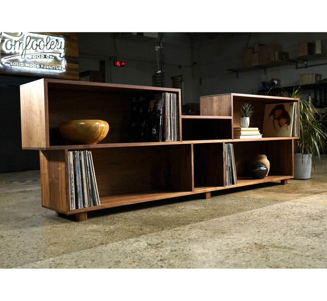 Solid Hardwood Vinyl Record Console: Modern Media Storage - Etsy
