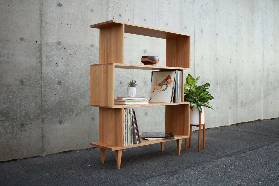 4-tier OFFSTACK Bookcase, 49"h, Modern Vinyl LP Storage, Geometric ...