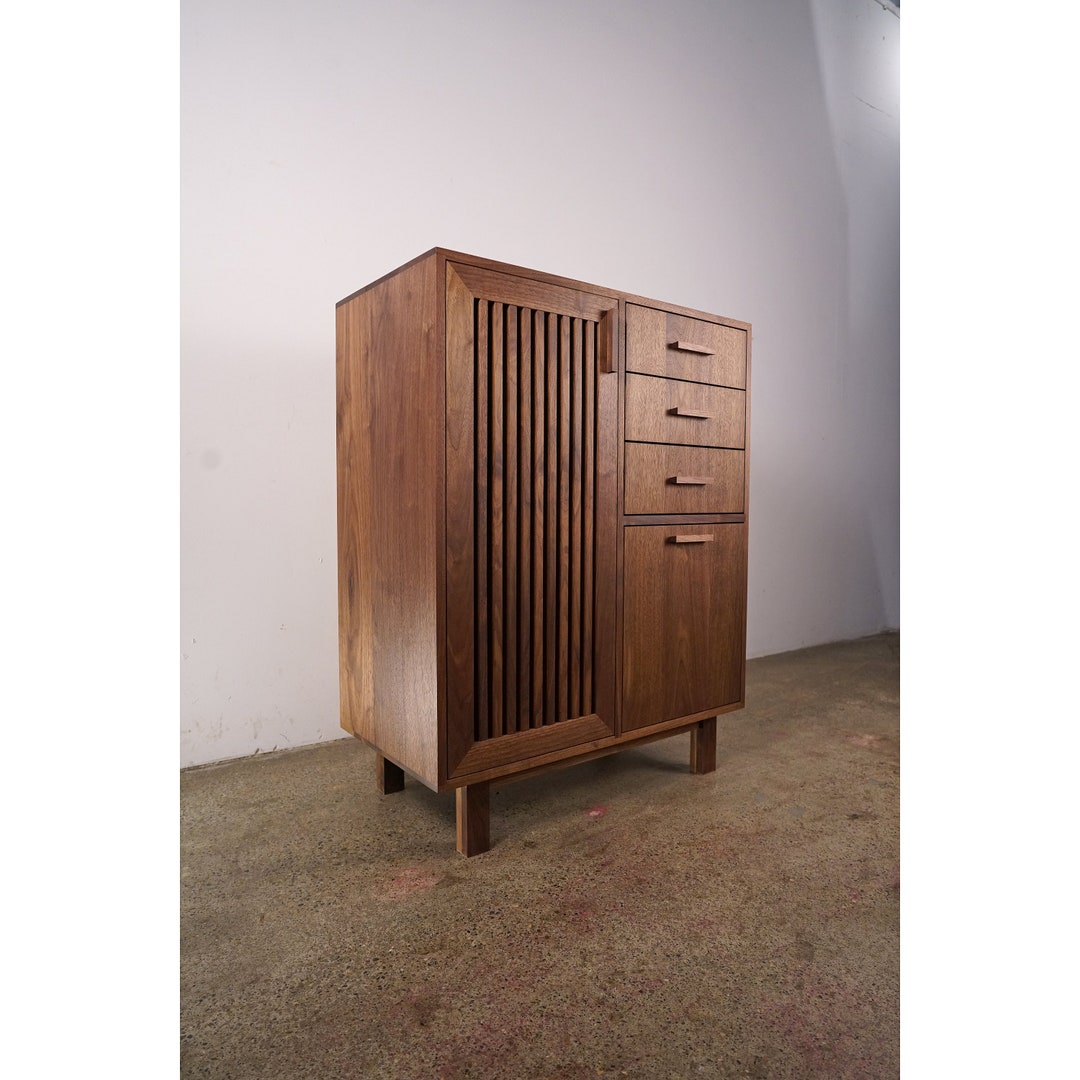 Connolly Bar Cabinet, 4 Drawers, Handcrafted Solid Wood, Slat Door ...