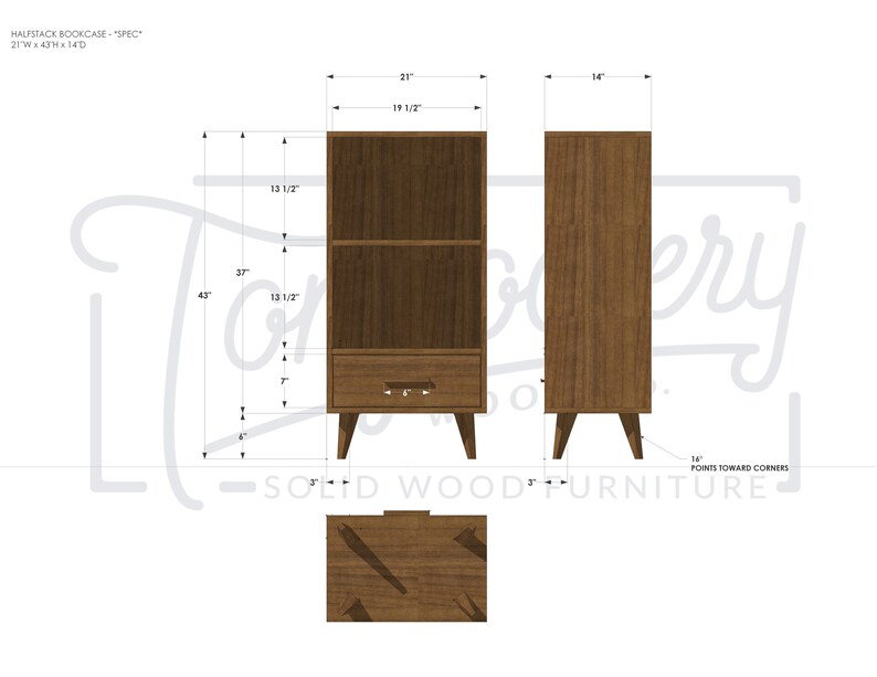 Halfstack Bookcase 43h Modern Storage Mid-century - Etsy
