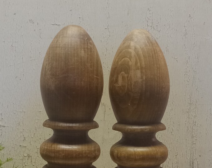 2 Vintage Brown Salvaged Wood Finials, Farmhouse Finials, Salvaged Wood ...