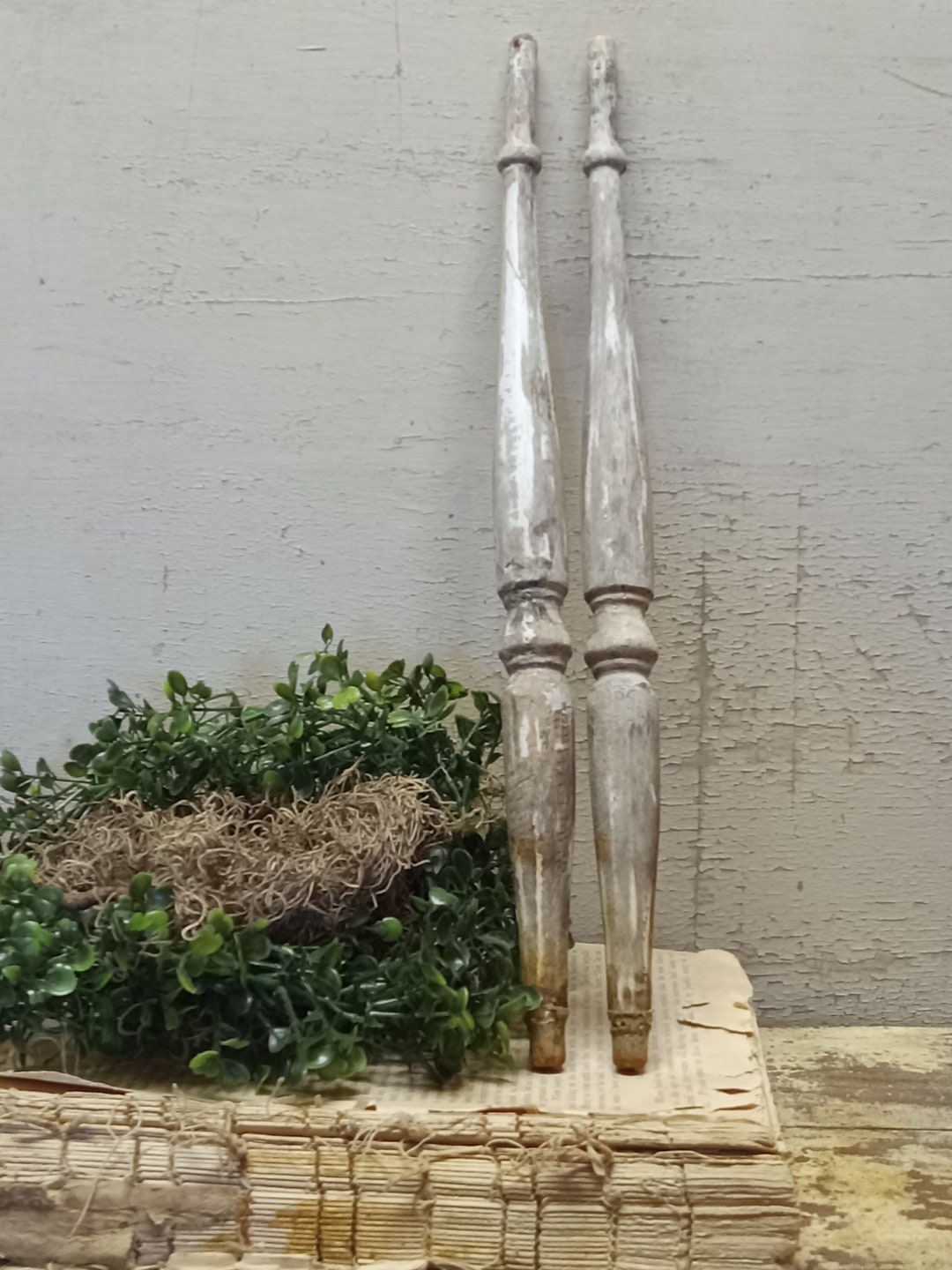 2 OLD White Architectural Salvaged Wood Spindles, Primitive Farmhouse ...