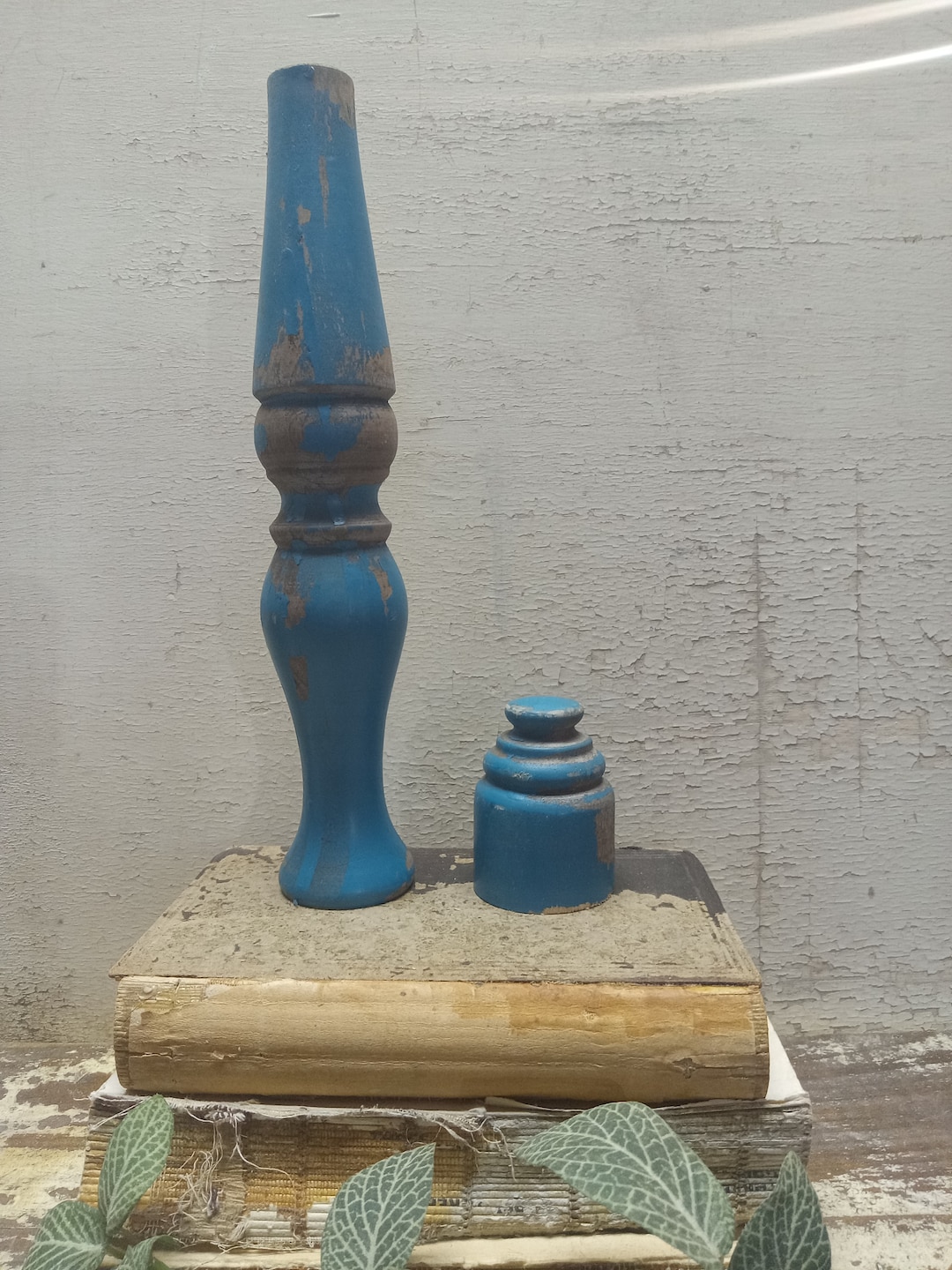 2 Chippy Peely Turquoise Blue Salvage Wooden Spindles, Home Decor ...