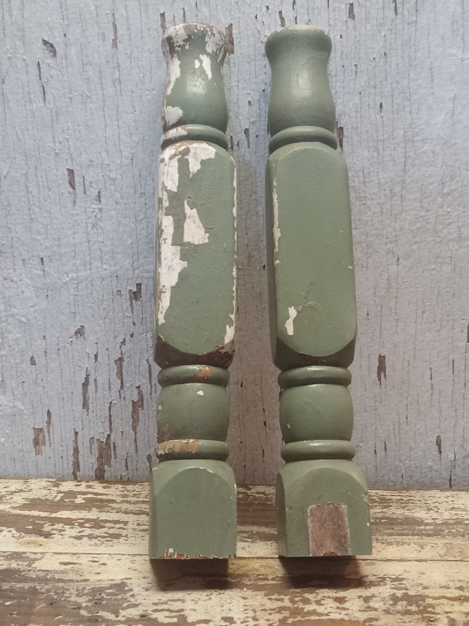 2 Green Peely Chippy Wood Spindle Post, Spindle Post Farmhouse Shabby ...