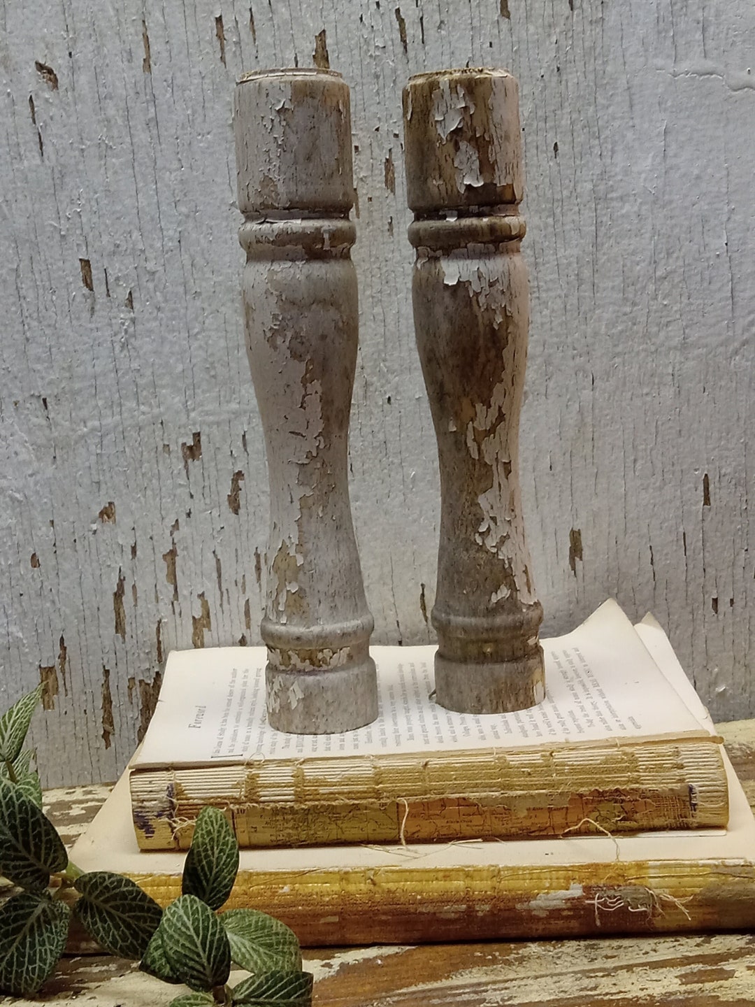 2 White Peely Chippy Wood Spindles, White Spindle Post Farmhouse Shabby ...