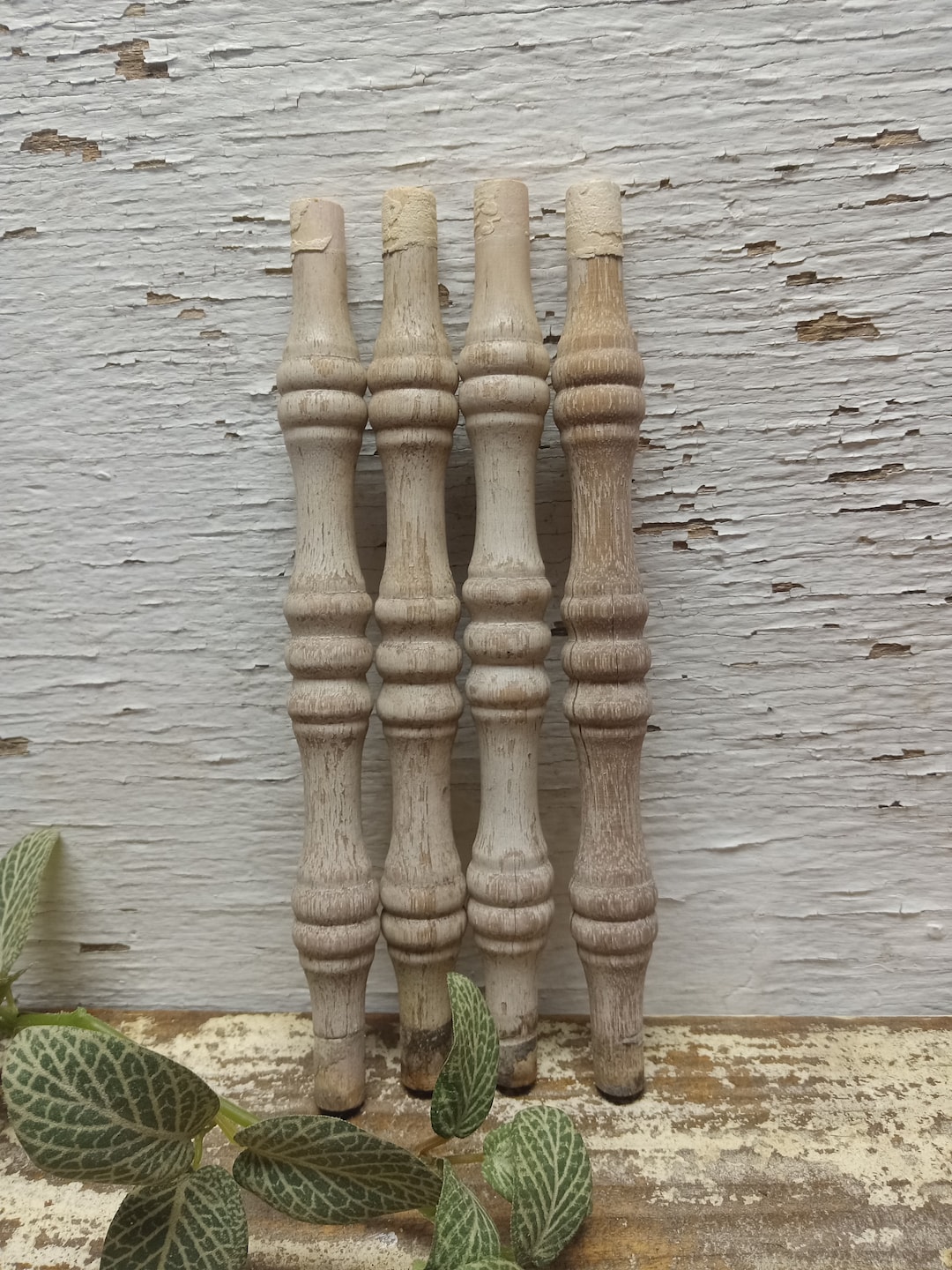A Lot of 4 Chippy White Salvage Wooden Spindles, Primitive Farmhouse ...
