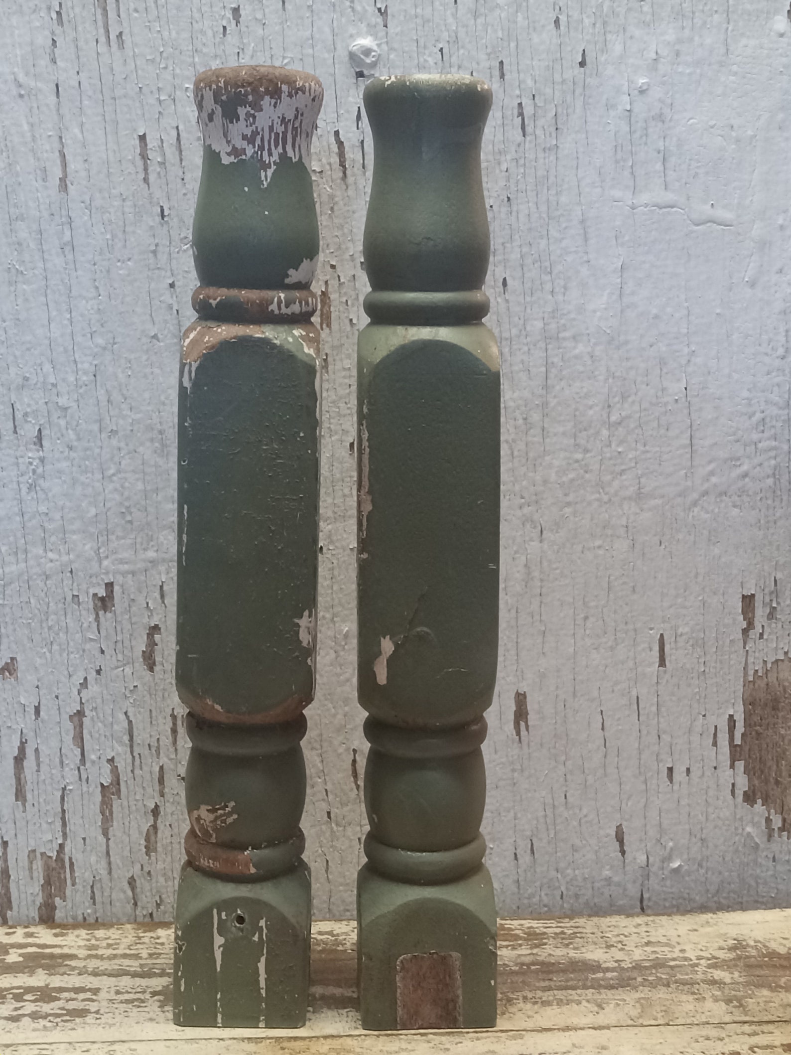 2 Green Peely Chippy Wood Spindle Post, Spindle Post Farmhouse Shabby ...