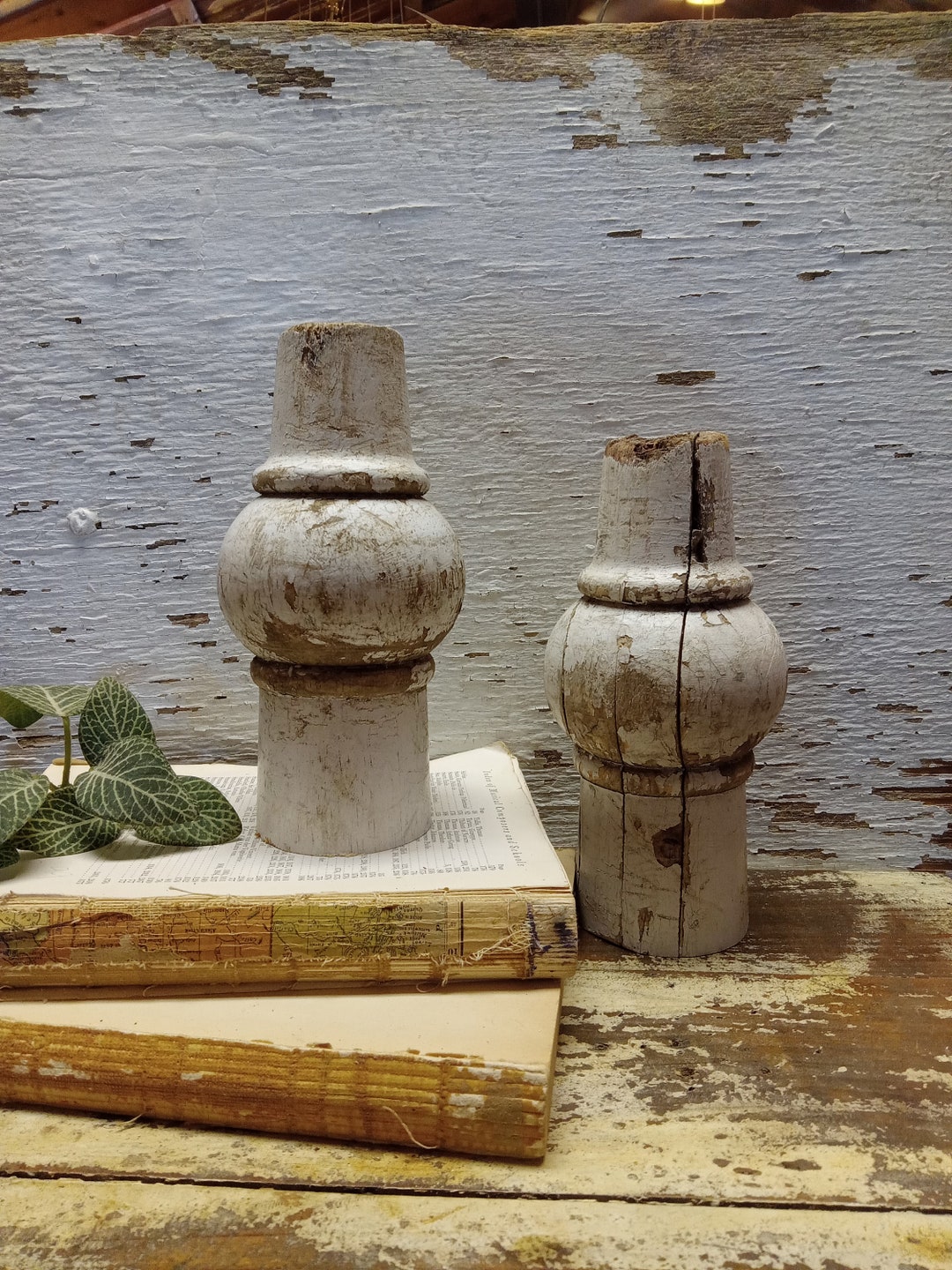 2 Chippy White Architectural Salvage Wooden Post Tops,primitive ...