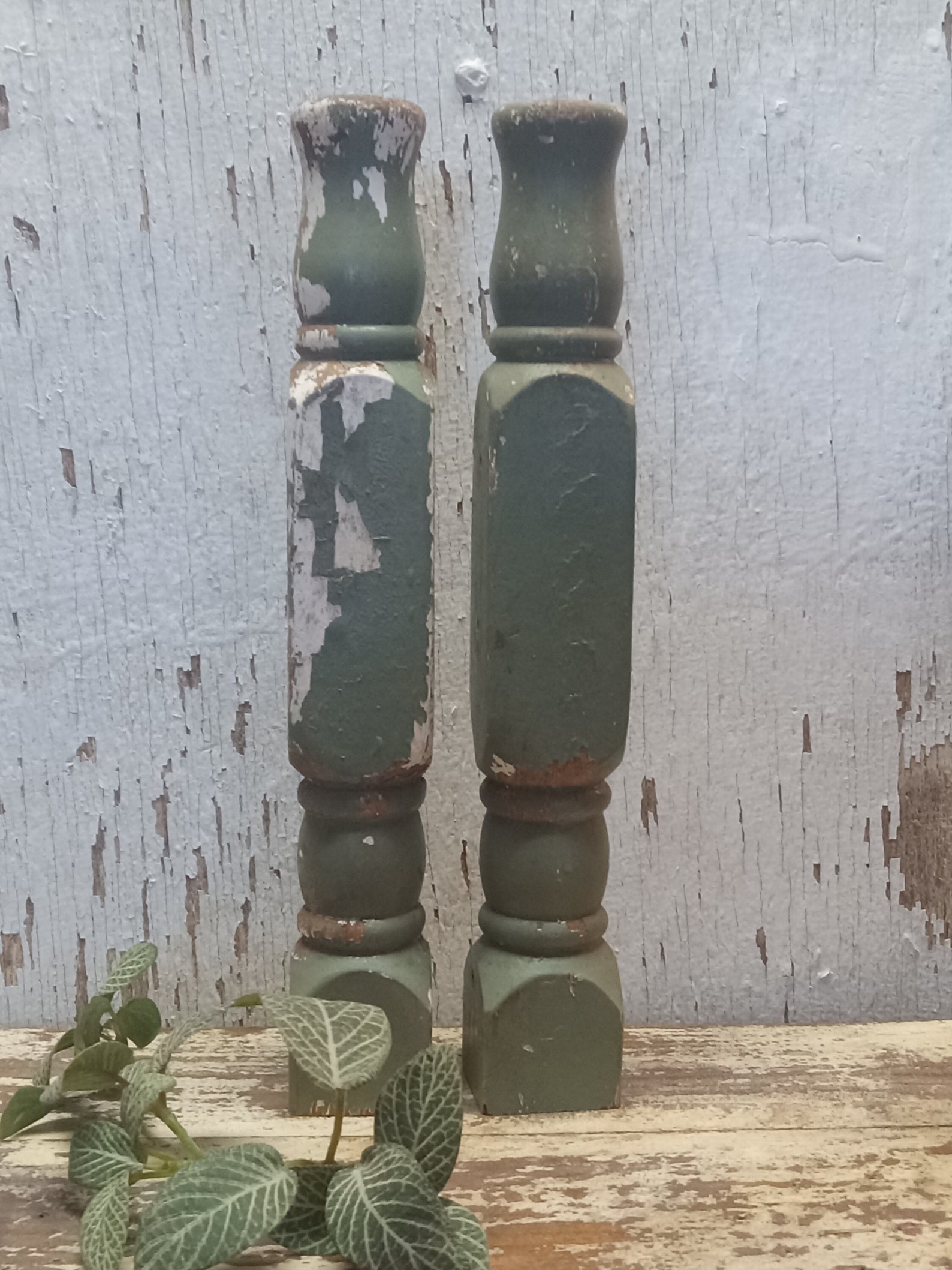 2 Green Peely Chippy Wood Spindle Post, Spindle Post Farmhouse Shabby ...
