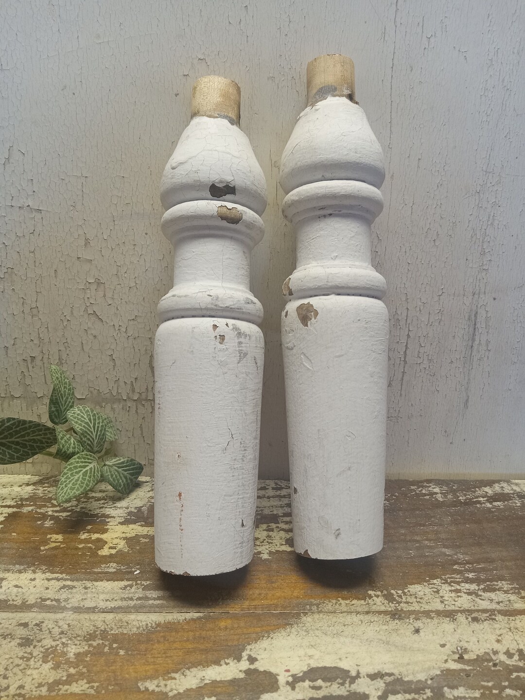 Set of 2 Vintage Reclaimed Farmhouse Salvaged Wood Spindle Post, White ...
