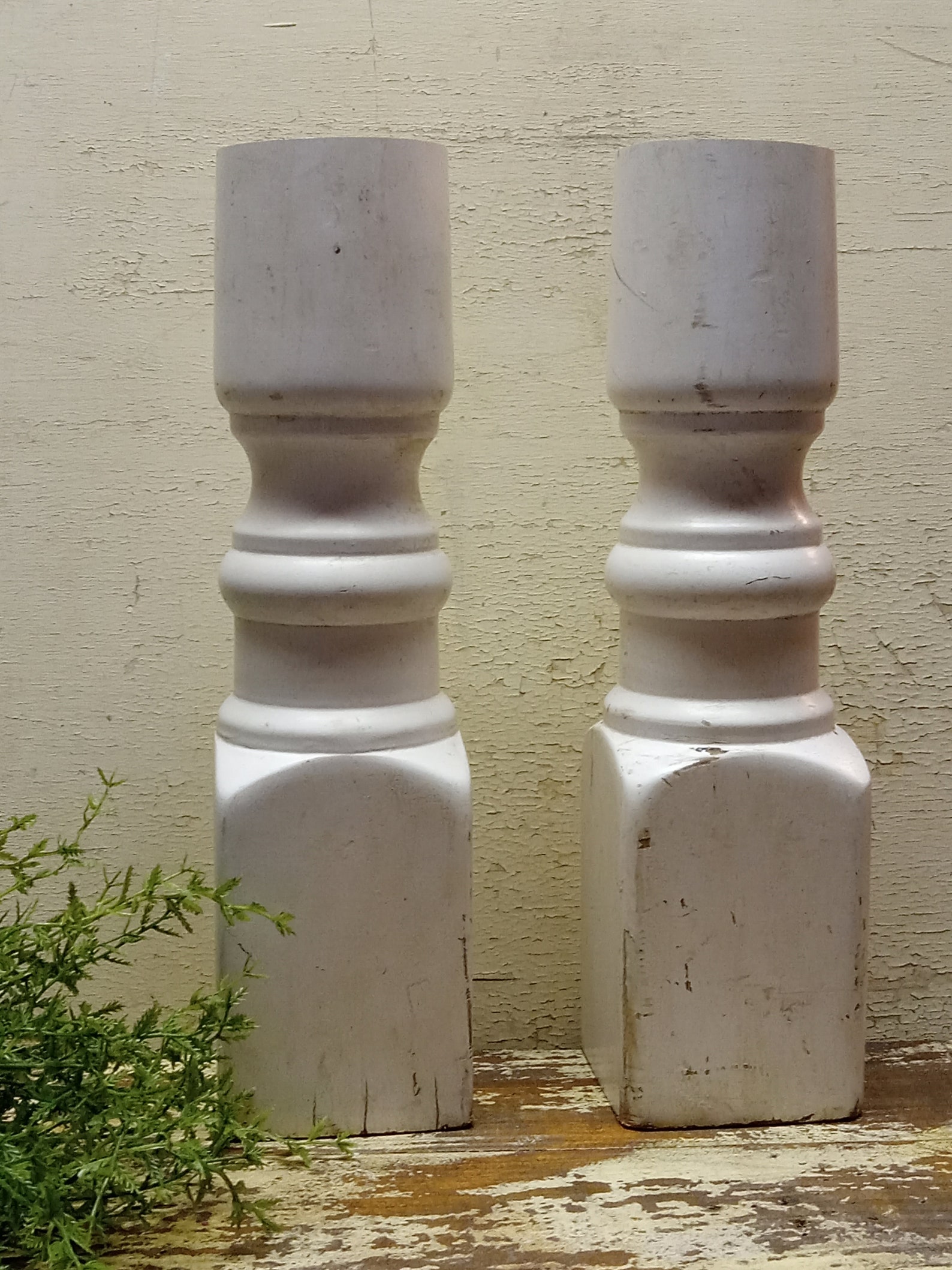 Salvaged White Wood Spindle: Rustic Farmhouse Table Leg, Candle Holder ...