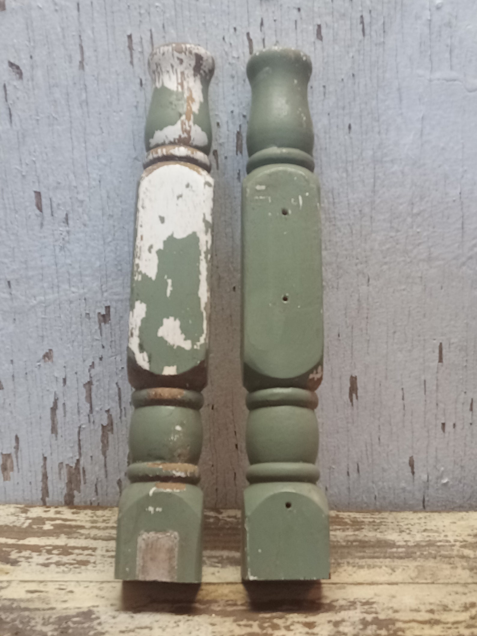2 Green Peely Chippy Wood Spindle Post, Spindle Post Farmhouse Shabby ...