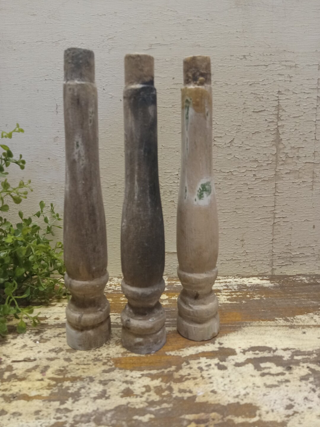 3 Vintage Salvaged Wood Spindles, Farmhouse Salvaged Wood Decor ...