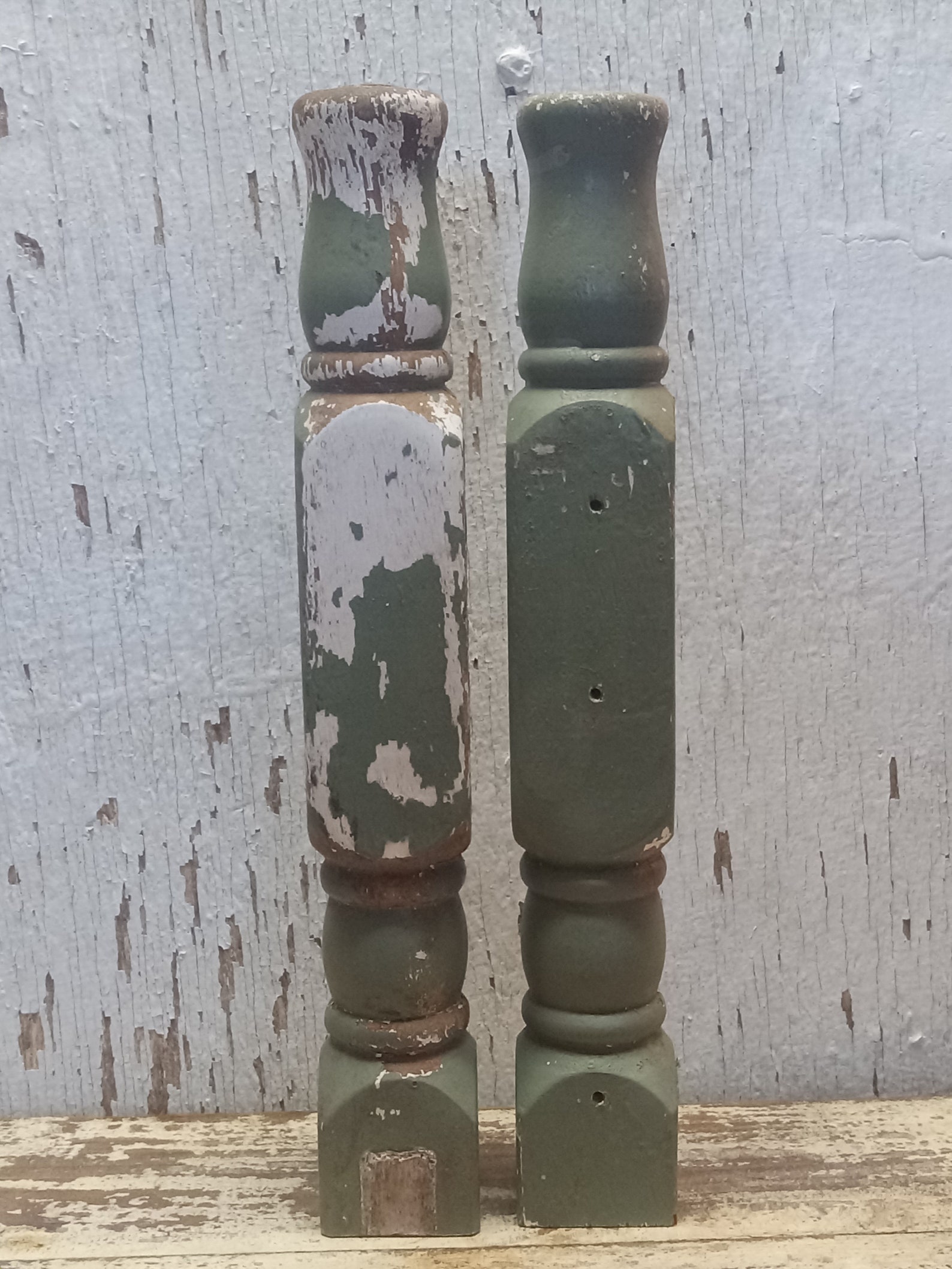 2 Green Peely Chippy Wood Spindle Post, Spindle Post Farmhouse Shabby ...