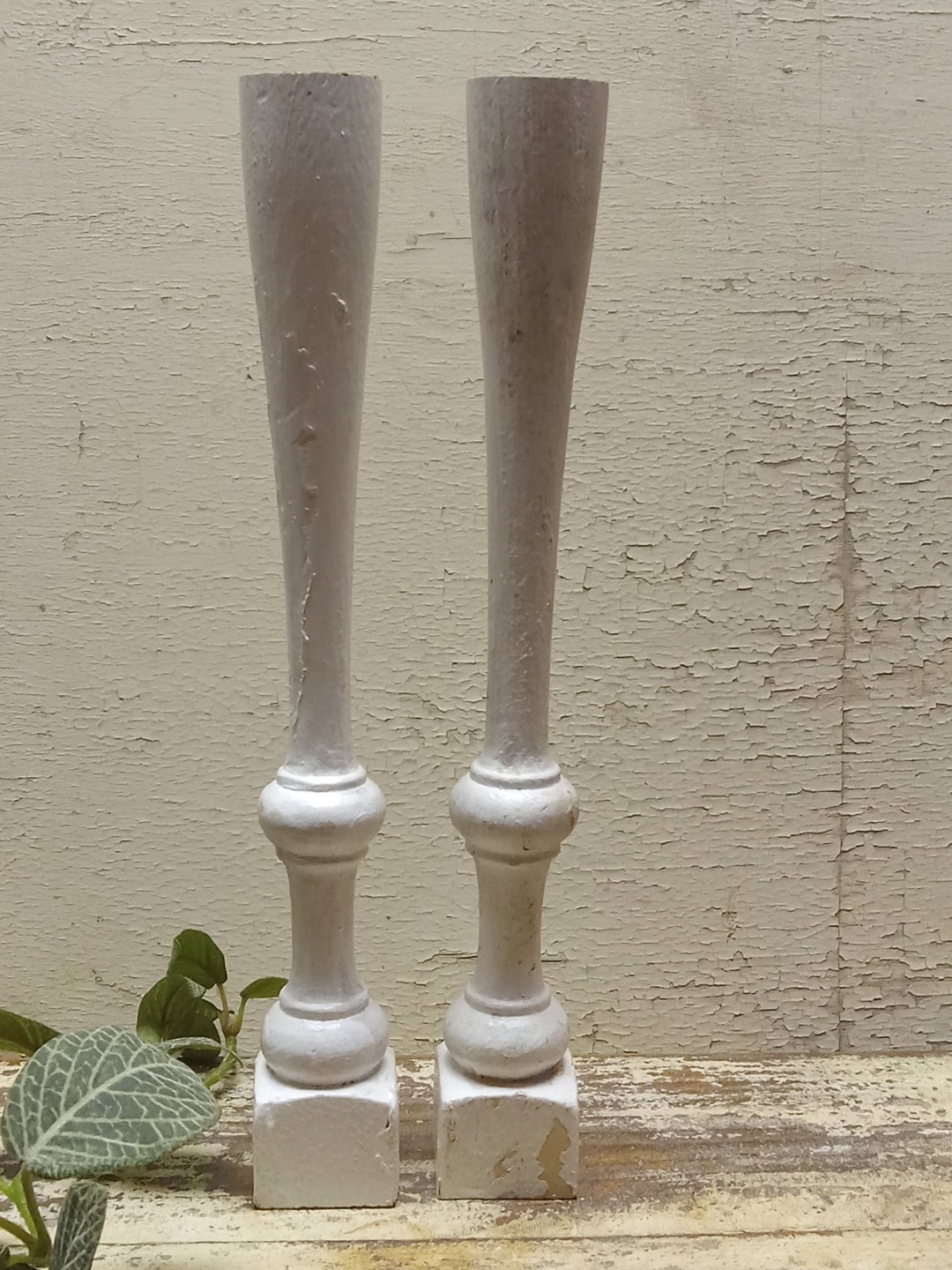 2 White Vintage Salvaged Wood Spindles: Farmhouse Decor (10 3/8 Inches ...