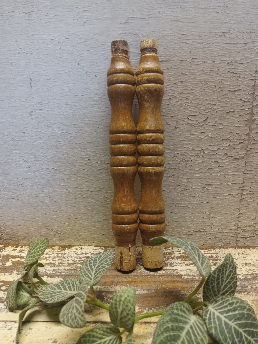 2 Brown Vintage Salvaged Wood Spindles, Furniture Spindles, Salvaged ...