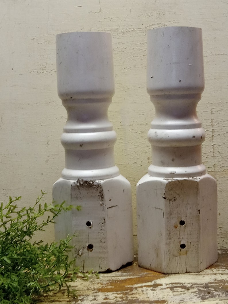 Salvaged White Wood Spindle: Rustic Farmhouse Table Leg, Candle Holder ...