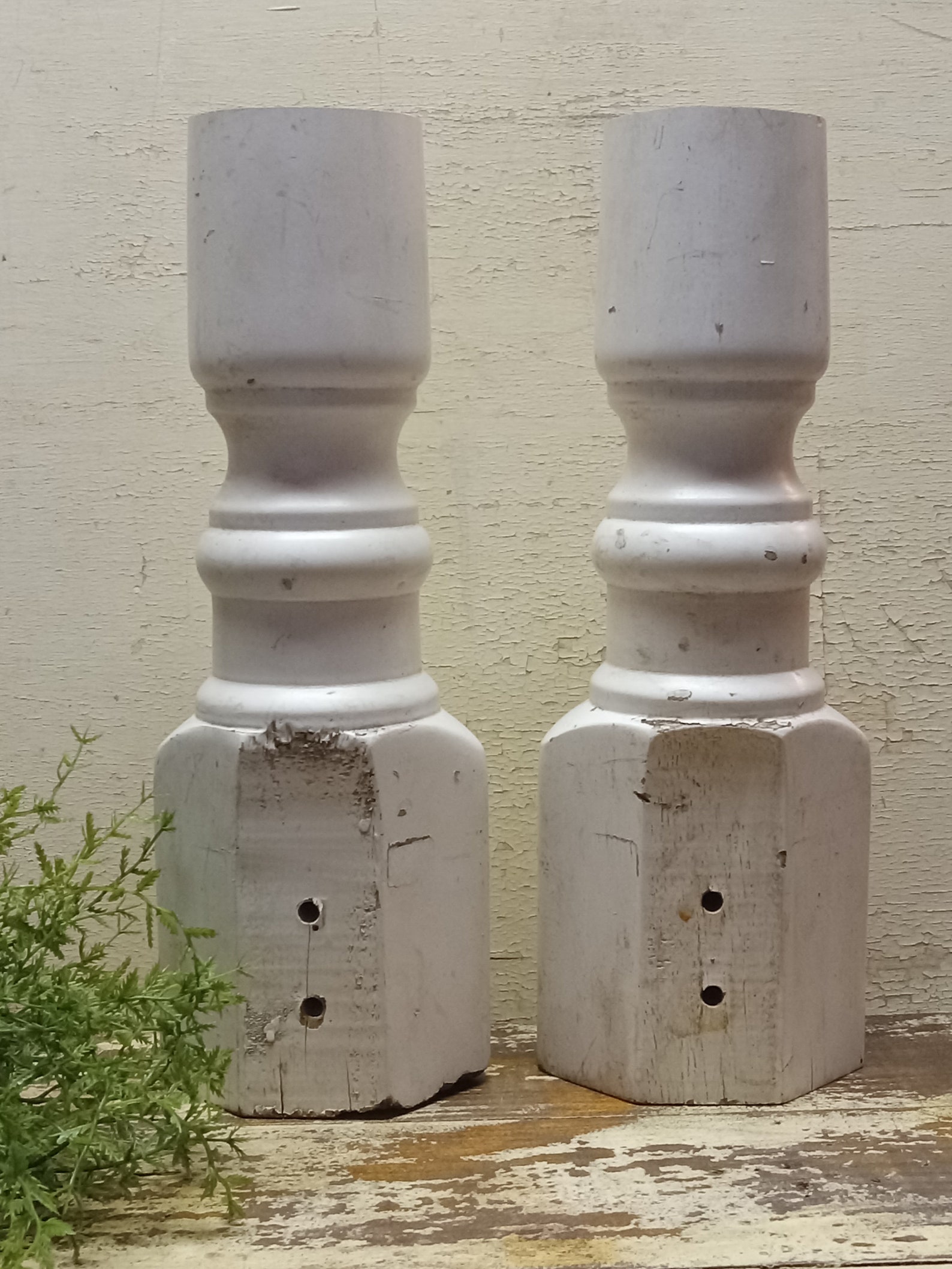 Salvaged White Wood Spindle: Rustic Farmhouse Table Leg, Candle Holder ...