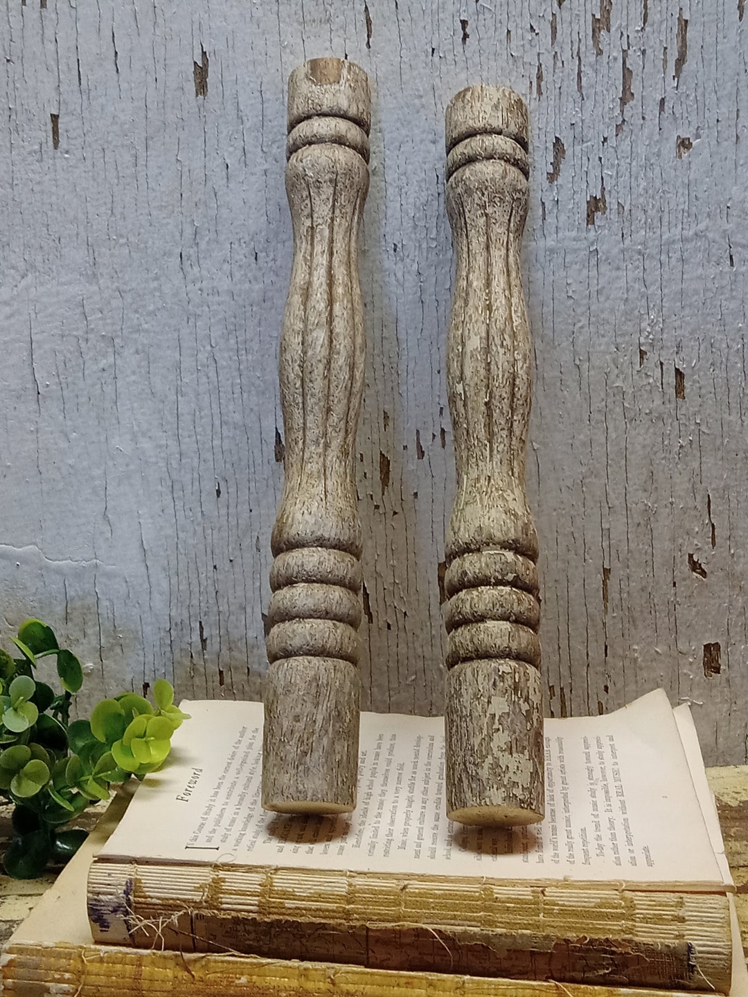 2 White Peely Chippy Wood Spindles, White Spindle Post Farmhouse Shabby ...