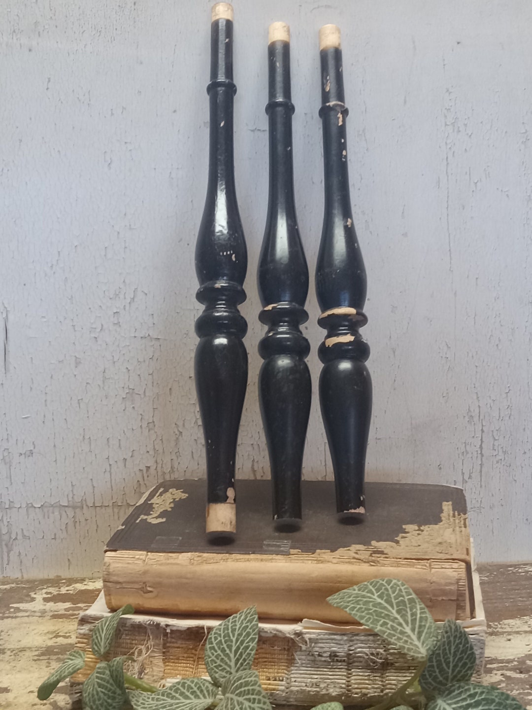 3 Black Salvage Wooden Spindles, Fall Decor, Primitive Farmhouse Rustic ...