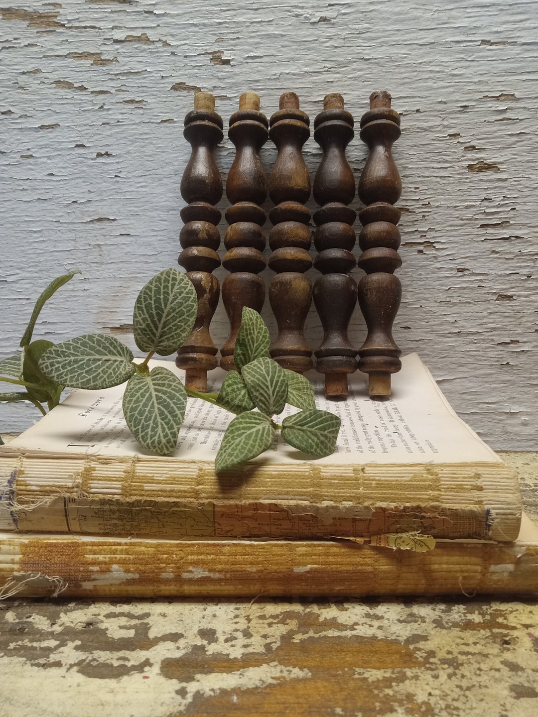 A Lot of 5 Salvage Wooden Spindles, Primitive Farmhouse Rustic Decor ...