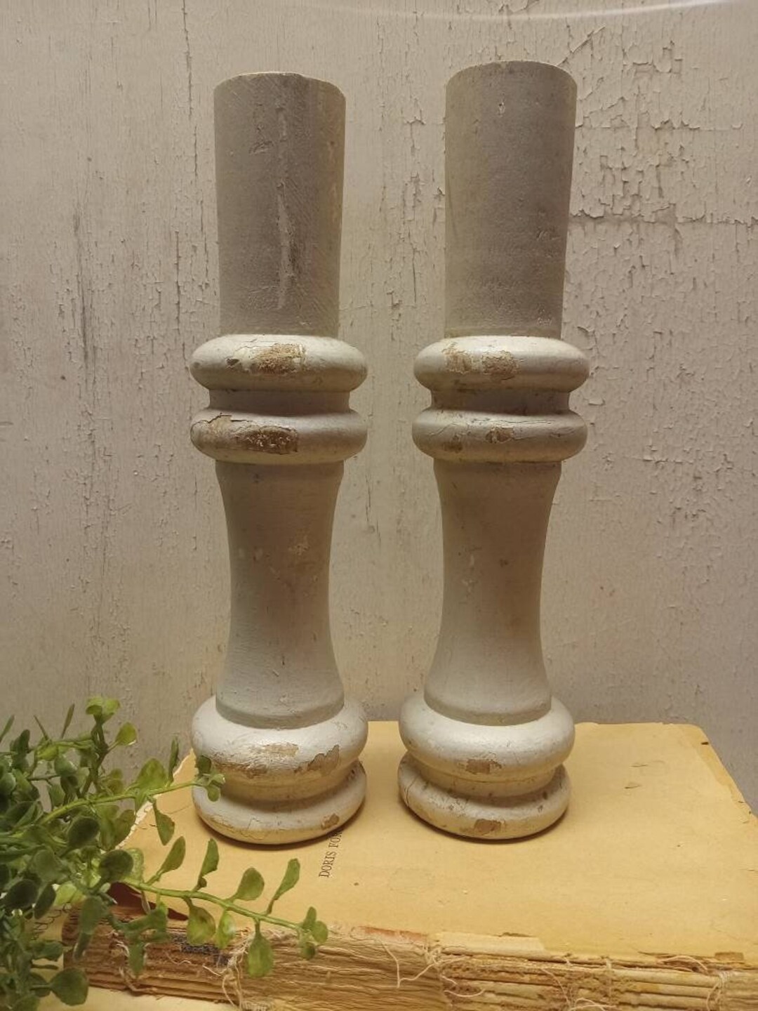 2 Chippy Vintage Salvaged Wood Spindles, 2 Salvaged Wood Decor Pieces ...