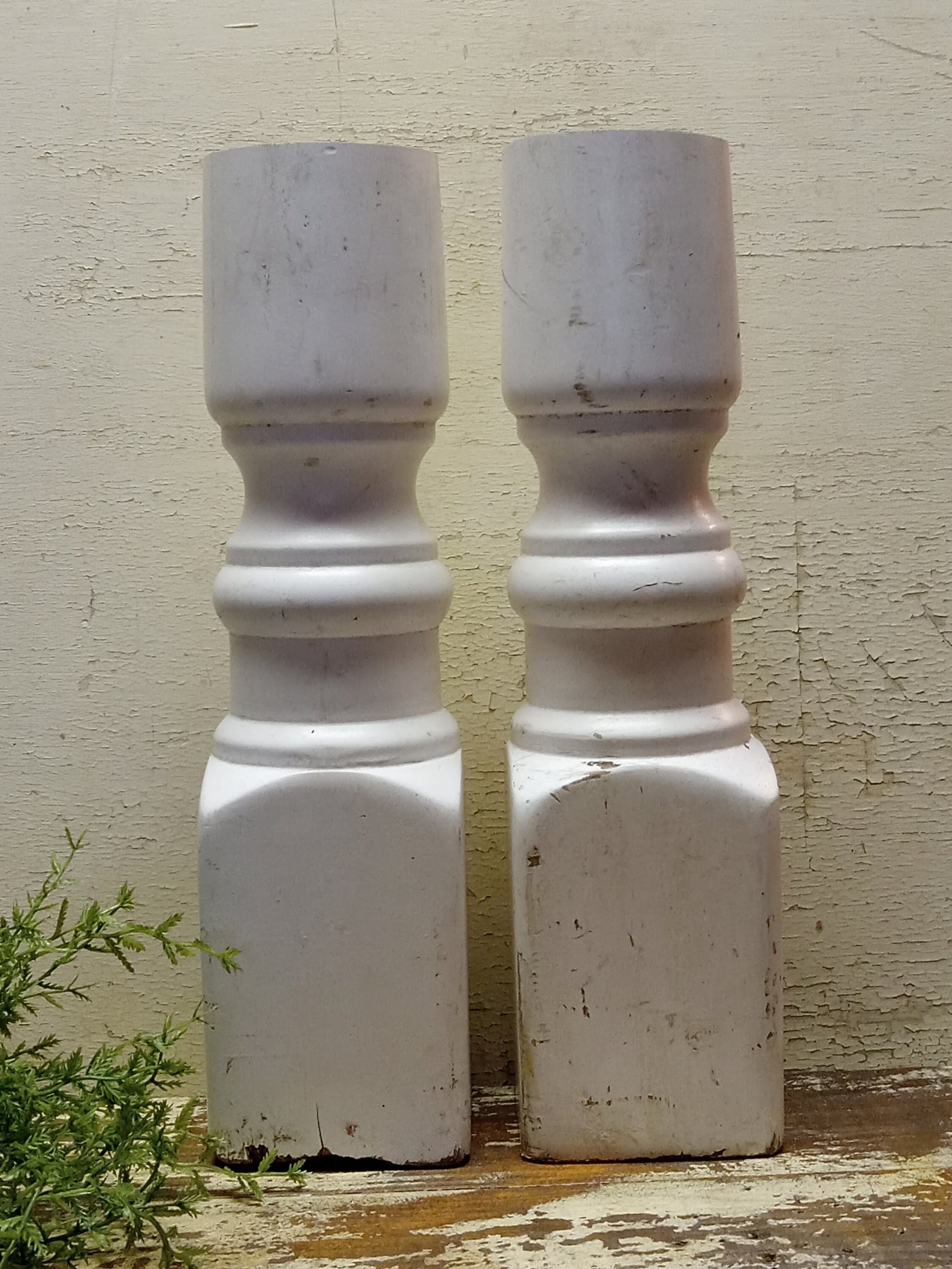 Salvaged White Wood Spindle: Rustic Farmhouse Table Leg, Candle Holder ...