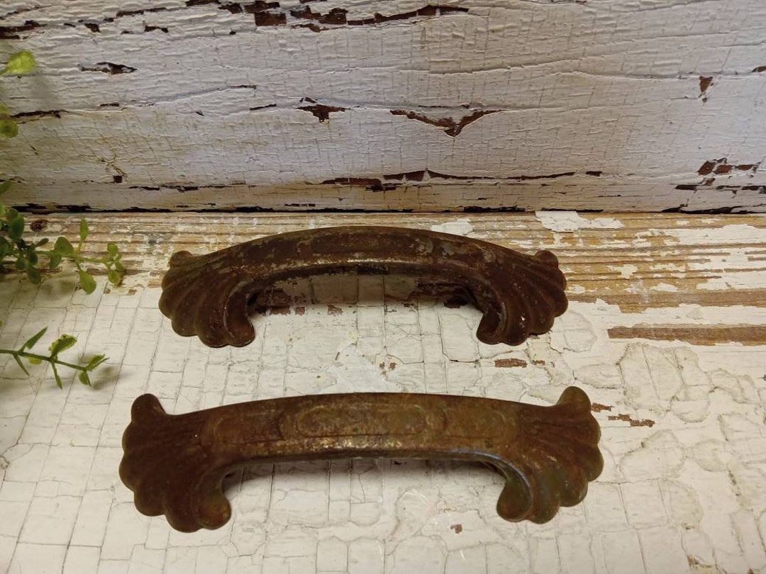 Set of 2 Antique Drawer Pulls, Vintage Metal Hardware, Mid Century ...