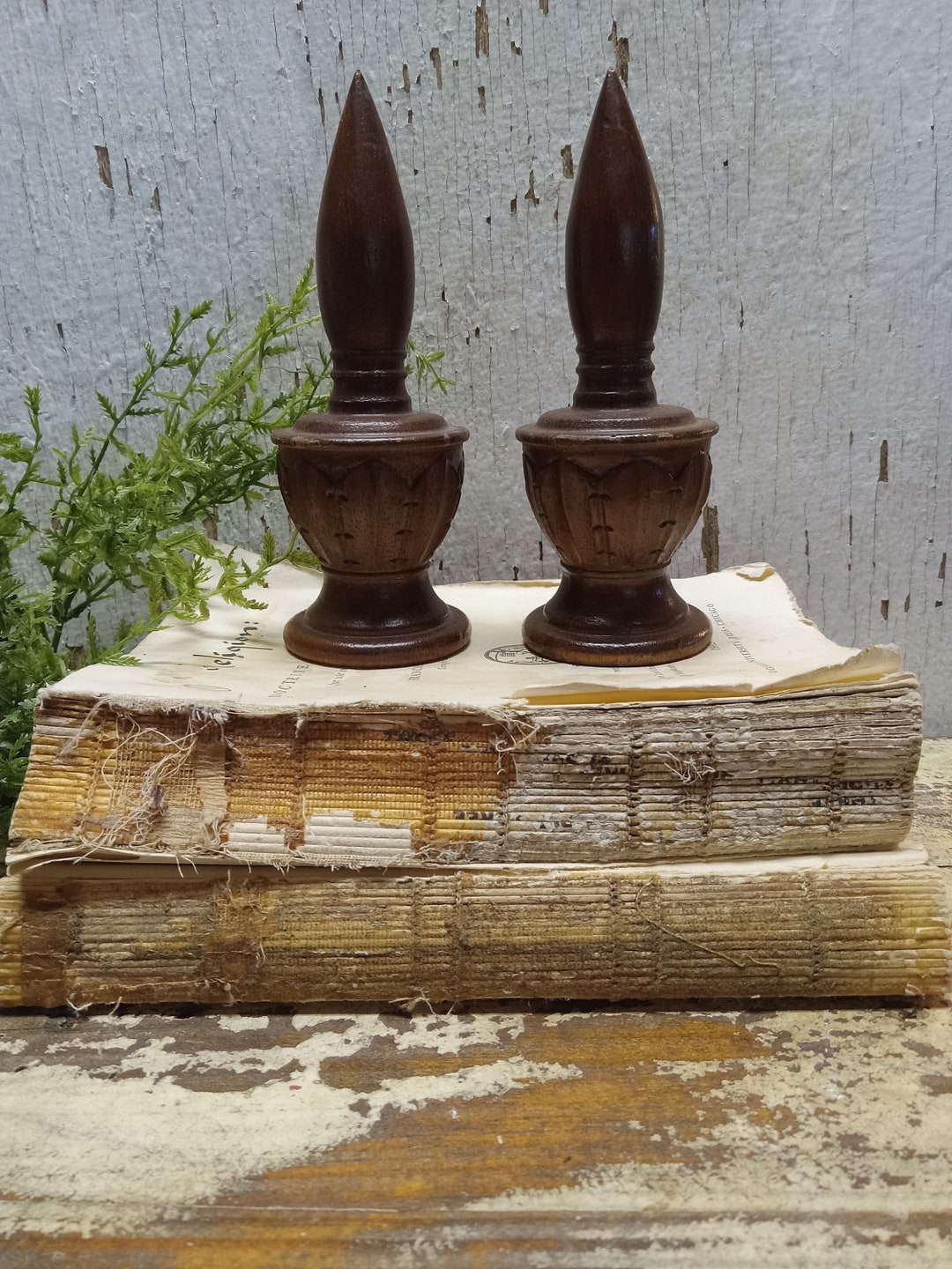 2 Vintage Wood Finials, Farmhouse Shabby Chic Vintage Decor, Craft DIY ...