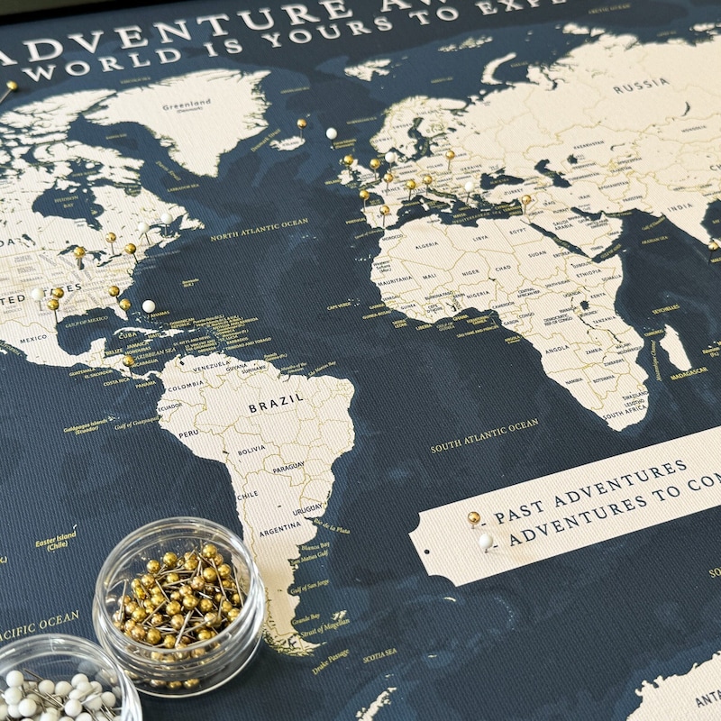 World Pin Map White Frame - Etsy