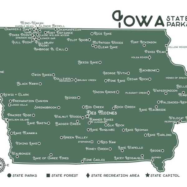 Iowa State Park Map - Etsy