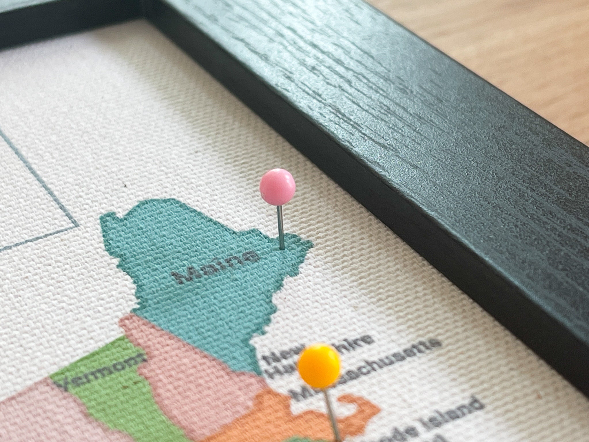 Push Pin USA Map: Retro Colored States on Cotton Canvas, Custom United ...