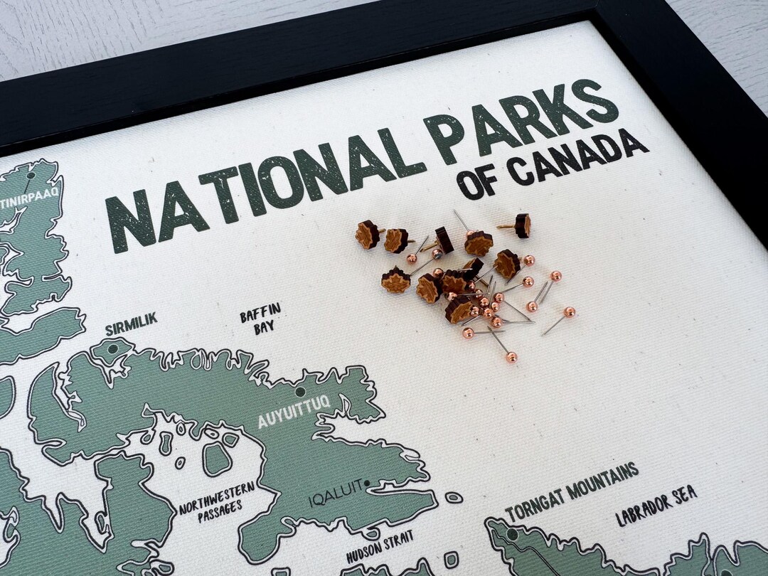 Canada National Park Push Pin Map: Framed Cotton Travel Map With Maple ...