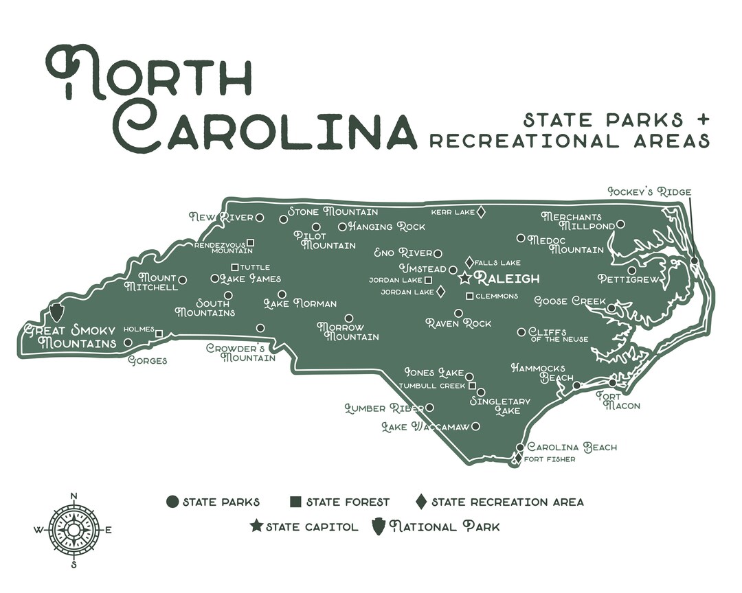 North Carolina State Park Push Pin Map, Wooden Tree Pins, Custom ...