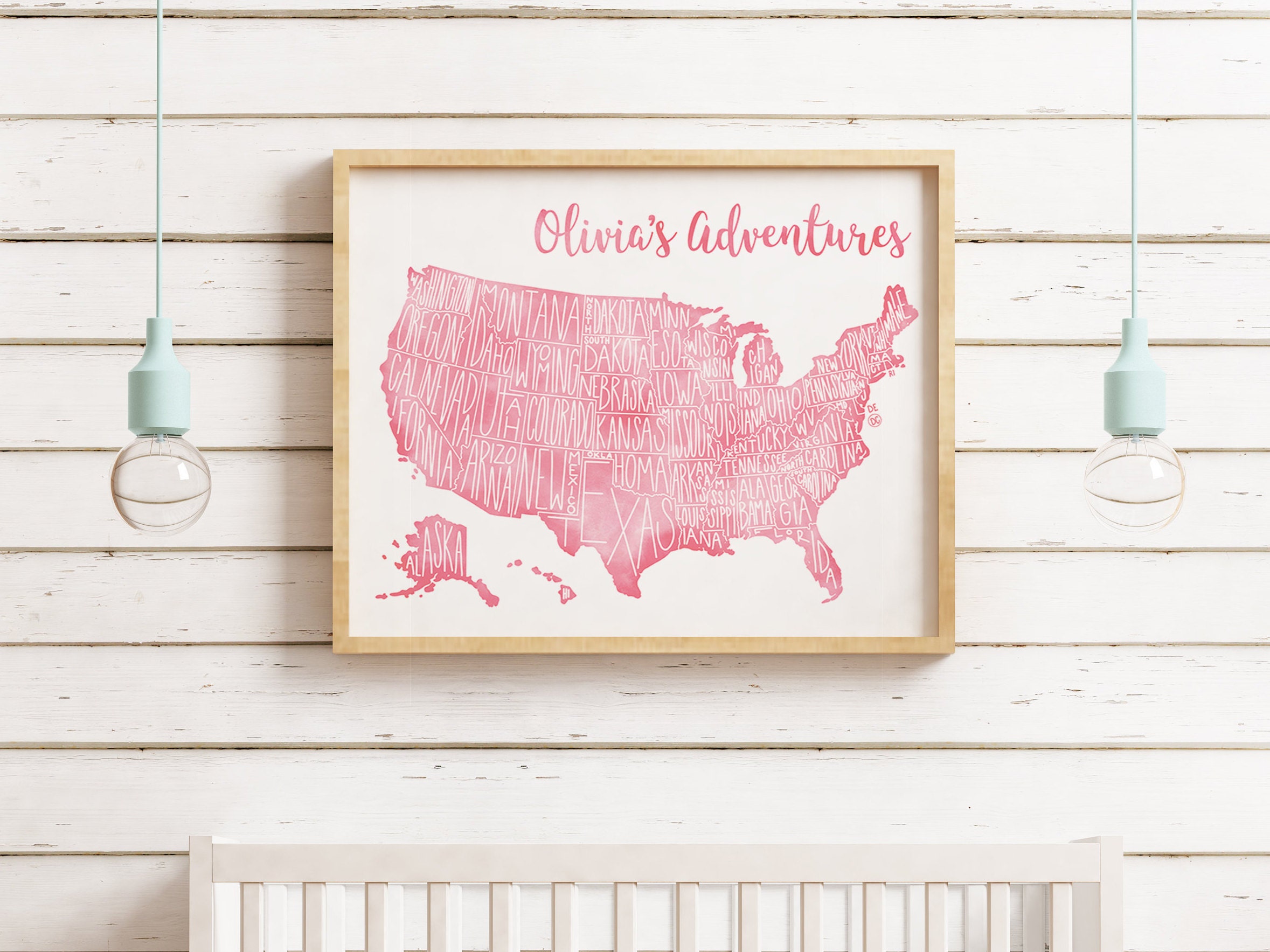 Nursery Decor Travel Pink USA Map United States Map Nursery | Etsy