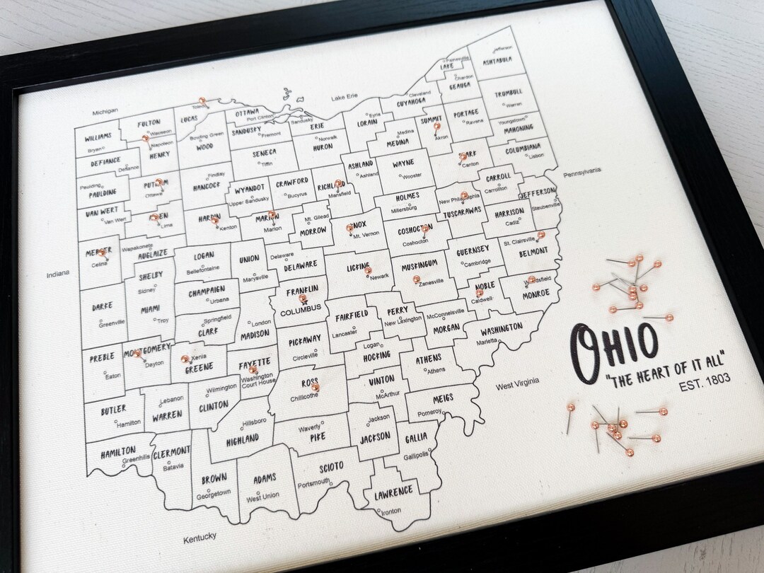 Ohio County Push Pin Map: Personalized Adventure Tracker Wall Decor ...