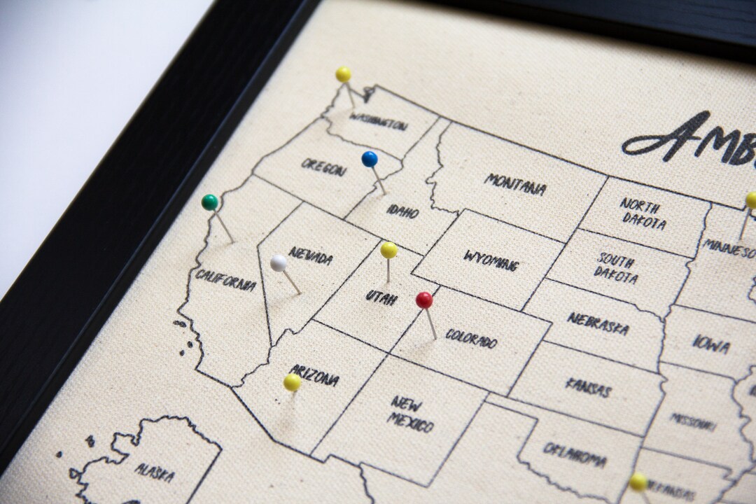 USA Push Pin Custom Map, Travel Map Tracking, Framed Wall Decor ...