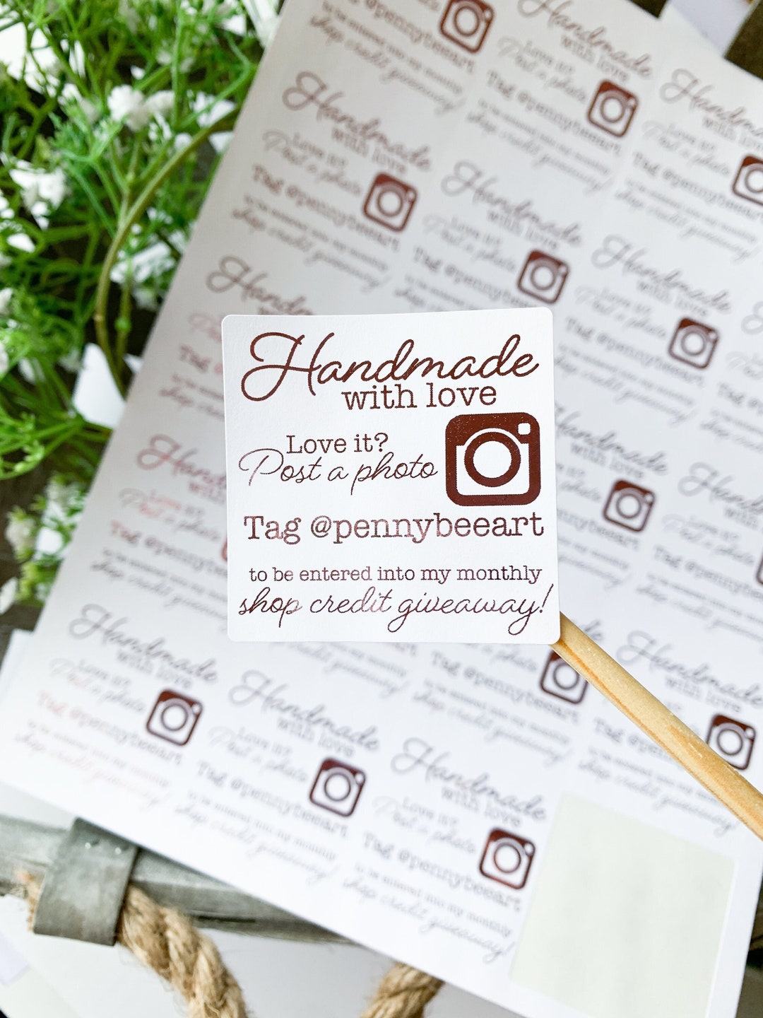Foiled 2 CUSTOMIZE Handmade With Love and Social Media Square Sticker ...