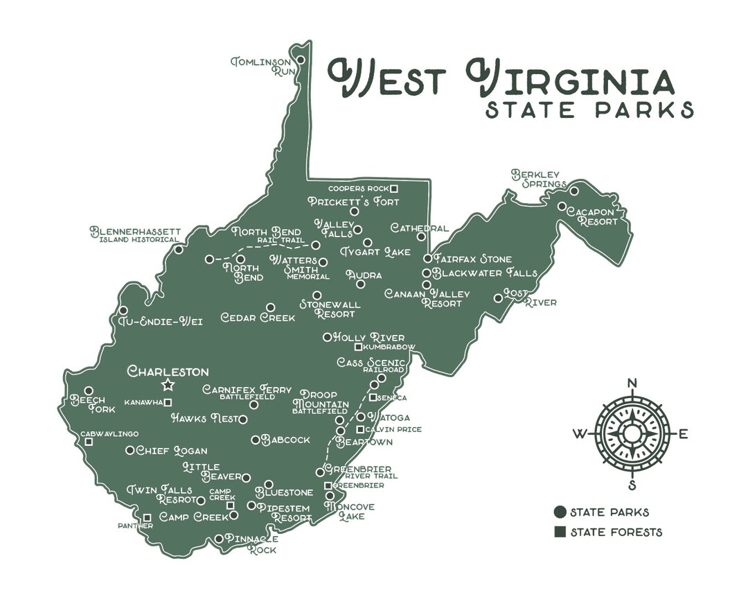 West Virginia State Park Push Pin Map Wooden Tree Pins - Etsy