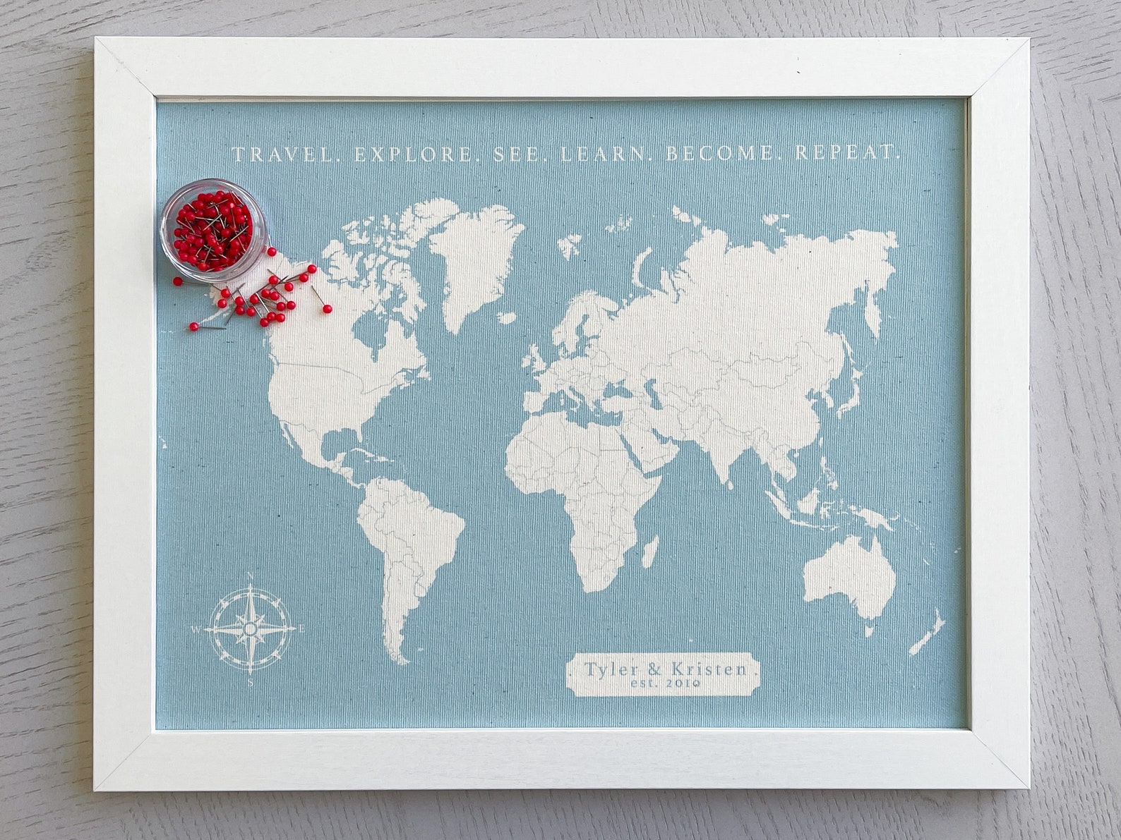 Custom Push Pin World Map: Modern Travel Tracker, Personalized Canvas ...