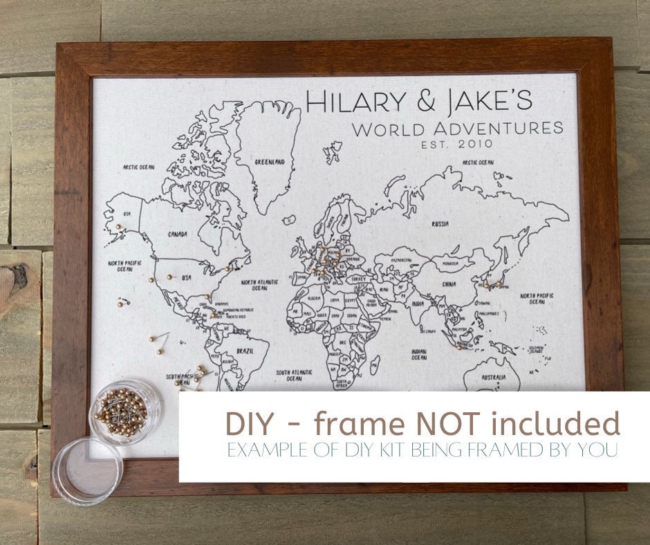 DIY World Travel Push Pin Map, High Detailed Map, Personalized Cotton ...