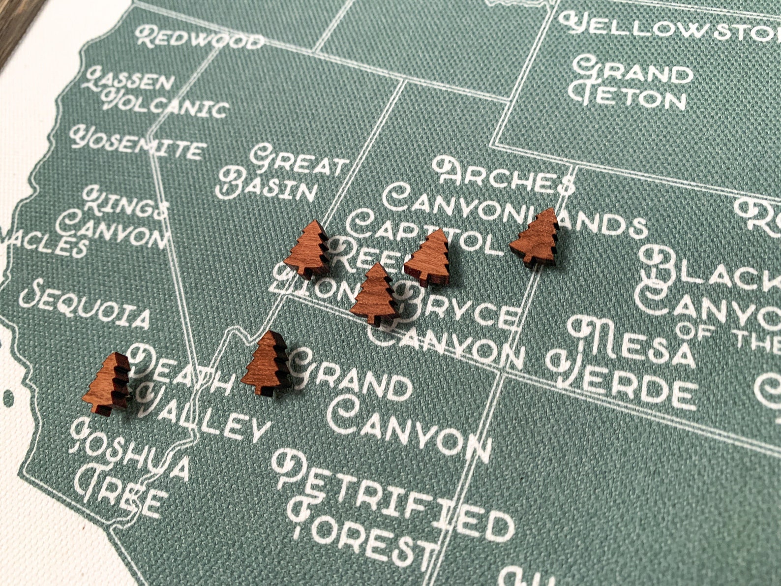 National Park Push Pin Map With Wooden Tree Push Pins Great - Etsy