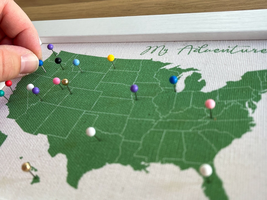 Mini Push Pin Map, Small Map of USA, My Adventures Title, Travel ...