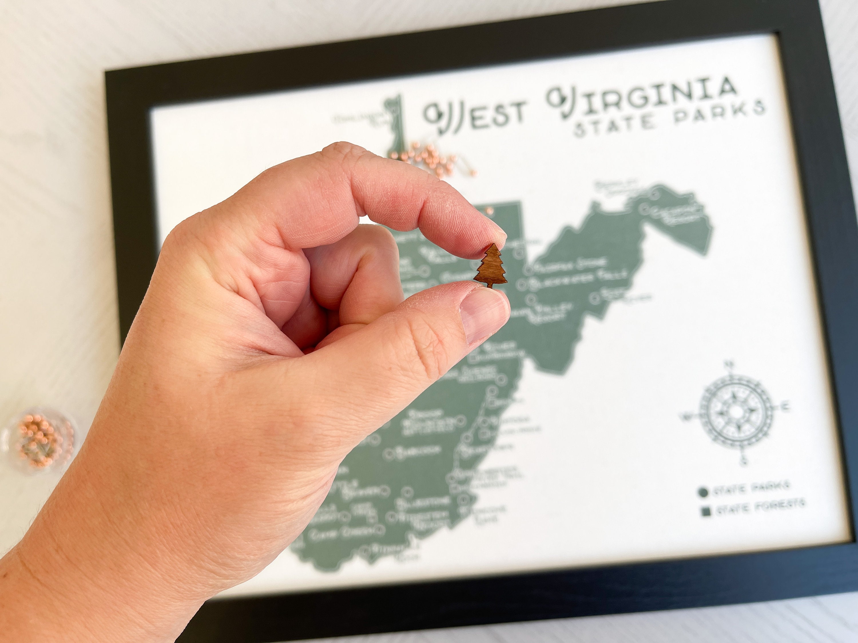 West Virginia State Park Push Pin Map, Wooden Tree Pins, Custom Wedding ...