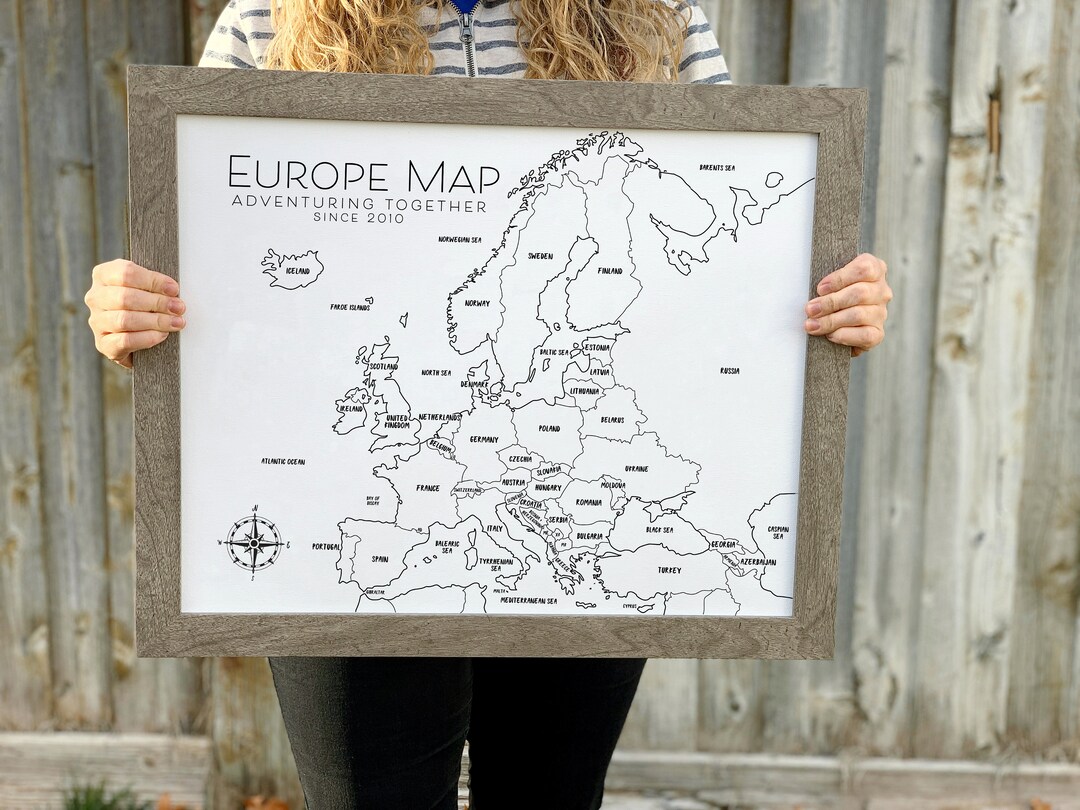 Europe Custom Push Pin Map, Cotton Gift, Hand Drawn Map, Second ...