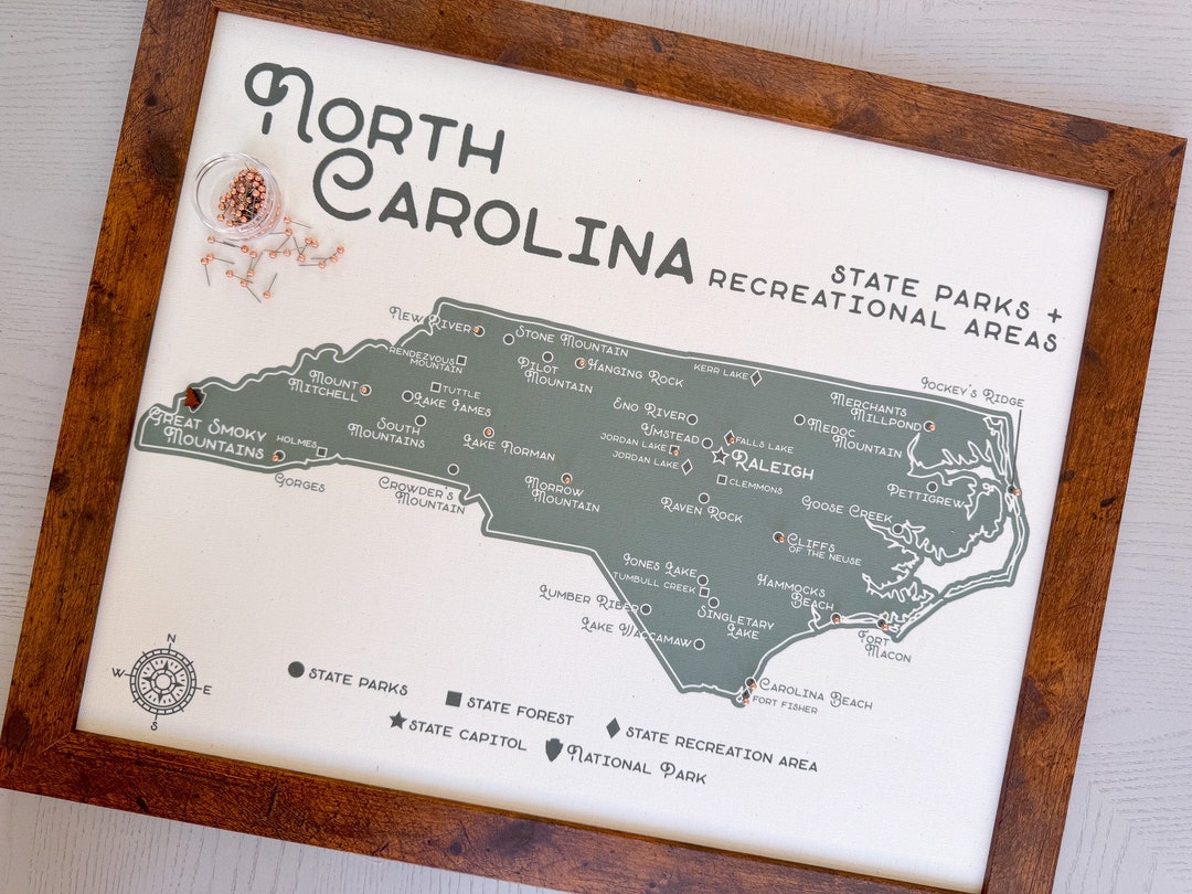 North Carolina State Park Push Pin Map, Wooden Tree Pins, Custom ...